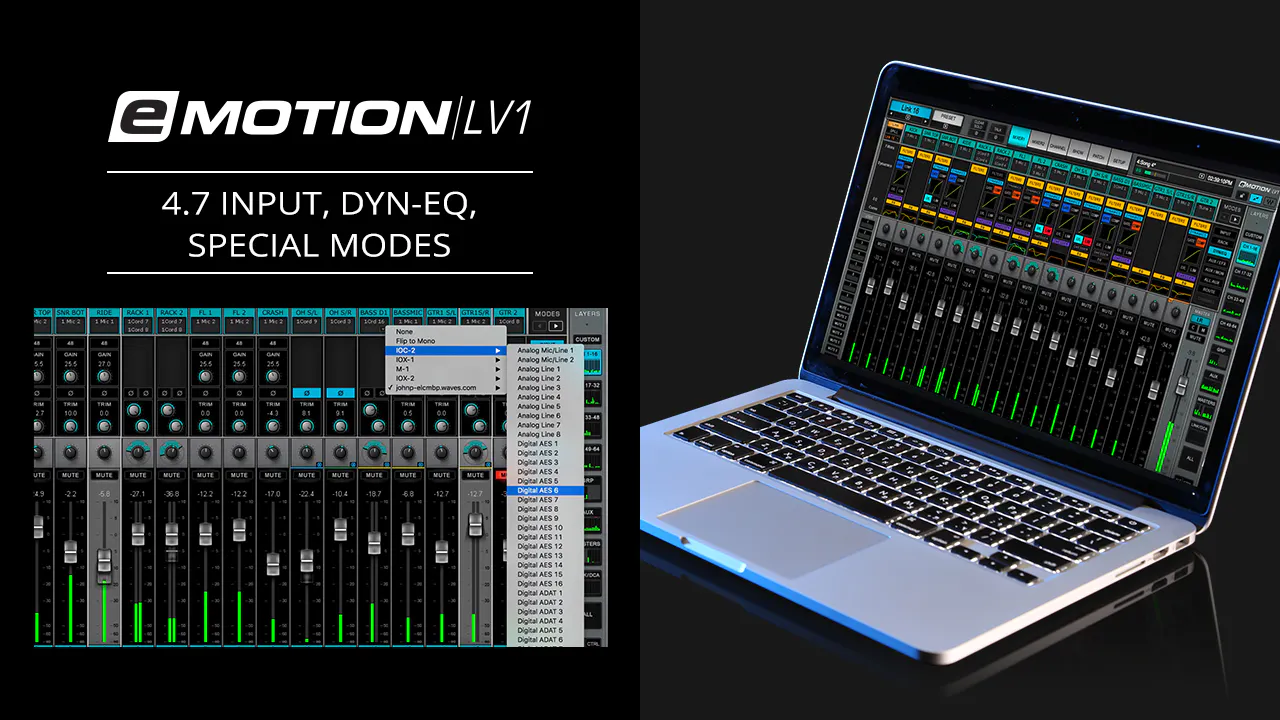 eMotion LV1 Tutorial 4.7: Mixer Window – Input, Dyn EQ, Special Modes ...