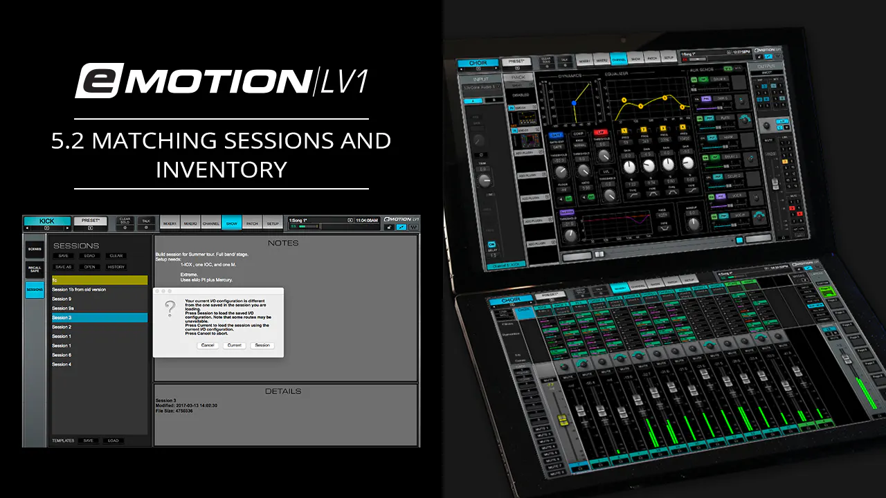 eMotion LV1 Tutorial 5.2: Show Window – Matching Sessions and Inventory ...